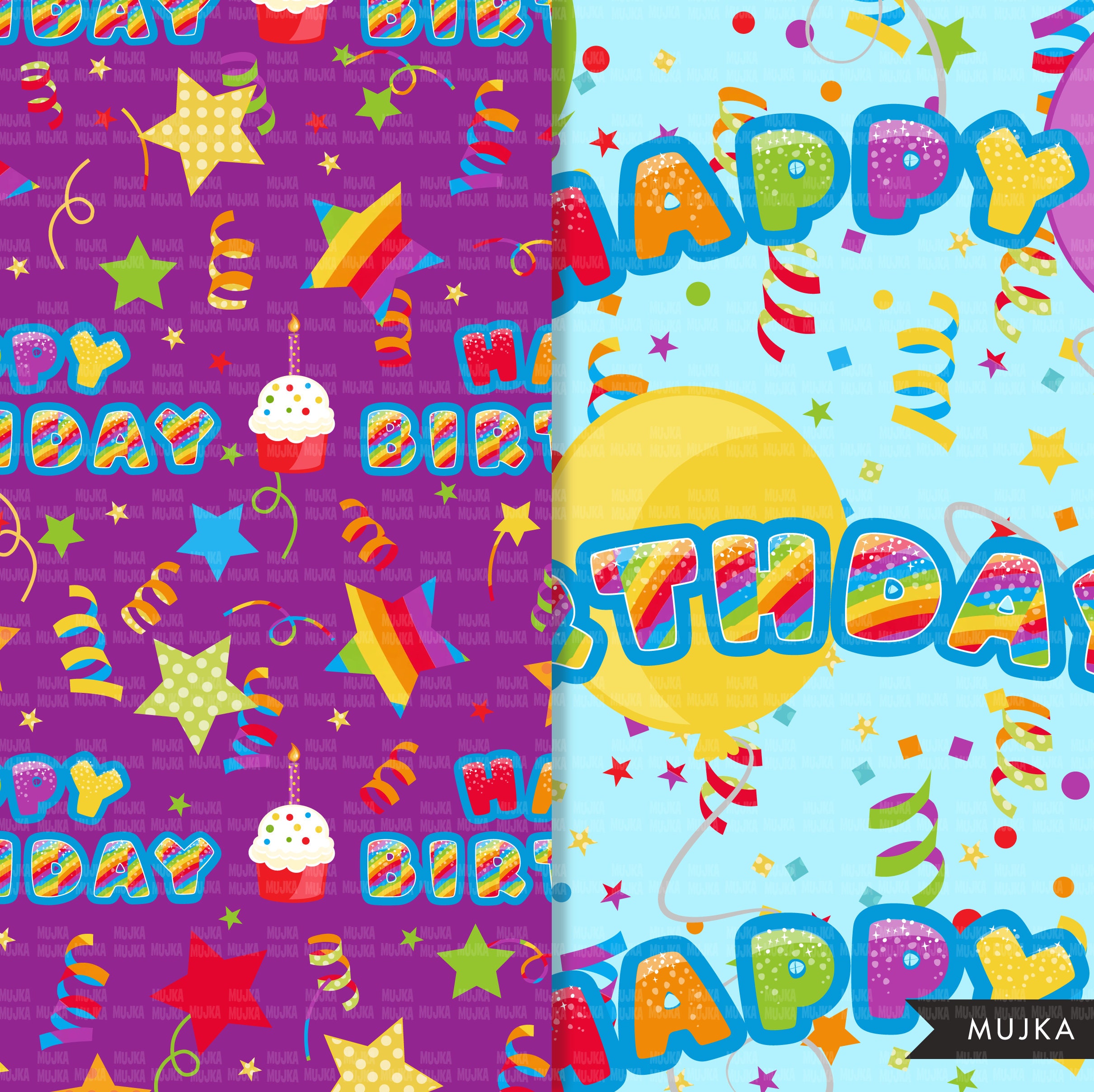 Rainbow Birthday Digital Papers Seamless Pattern Digital - Etsy