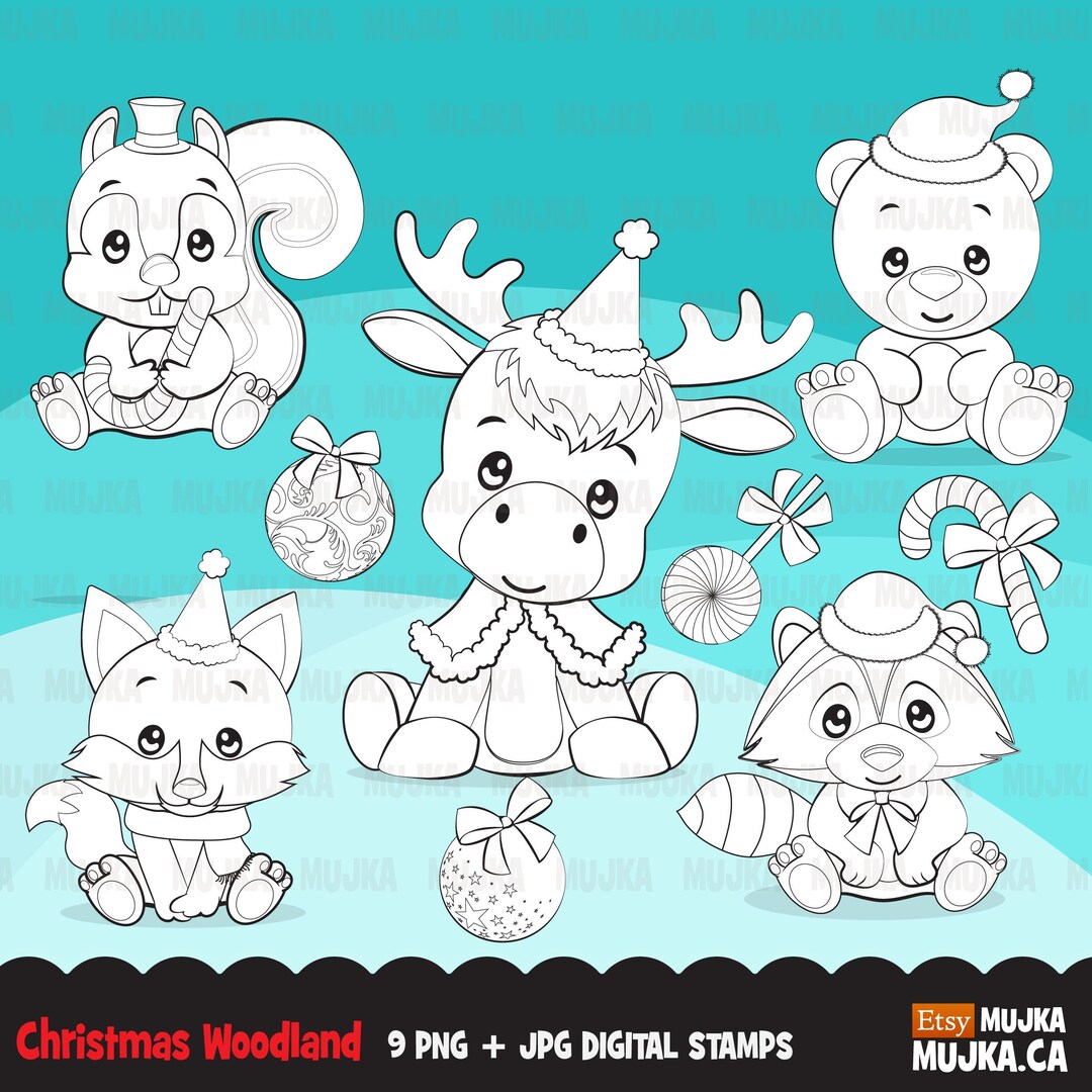 Christmas Baby Woodland Animals Digital Stamps. Baby Fox, Squirrel ...