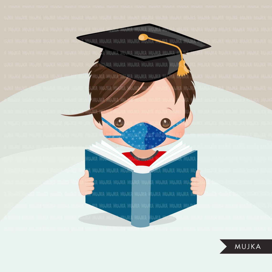 Graduation Clipart Graduate Boys With Book and Mask School | Etsy