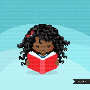 Reading Clipart, Back to School Afro Black Student Girl Graphics ...