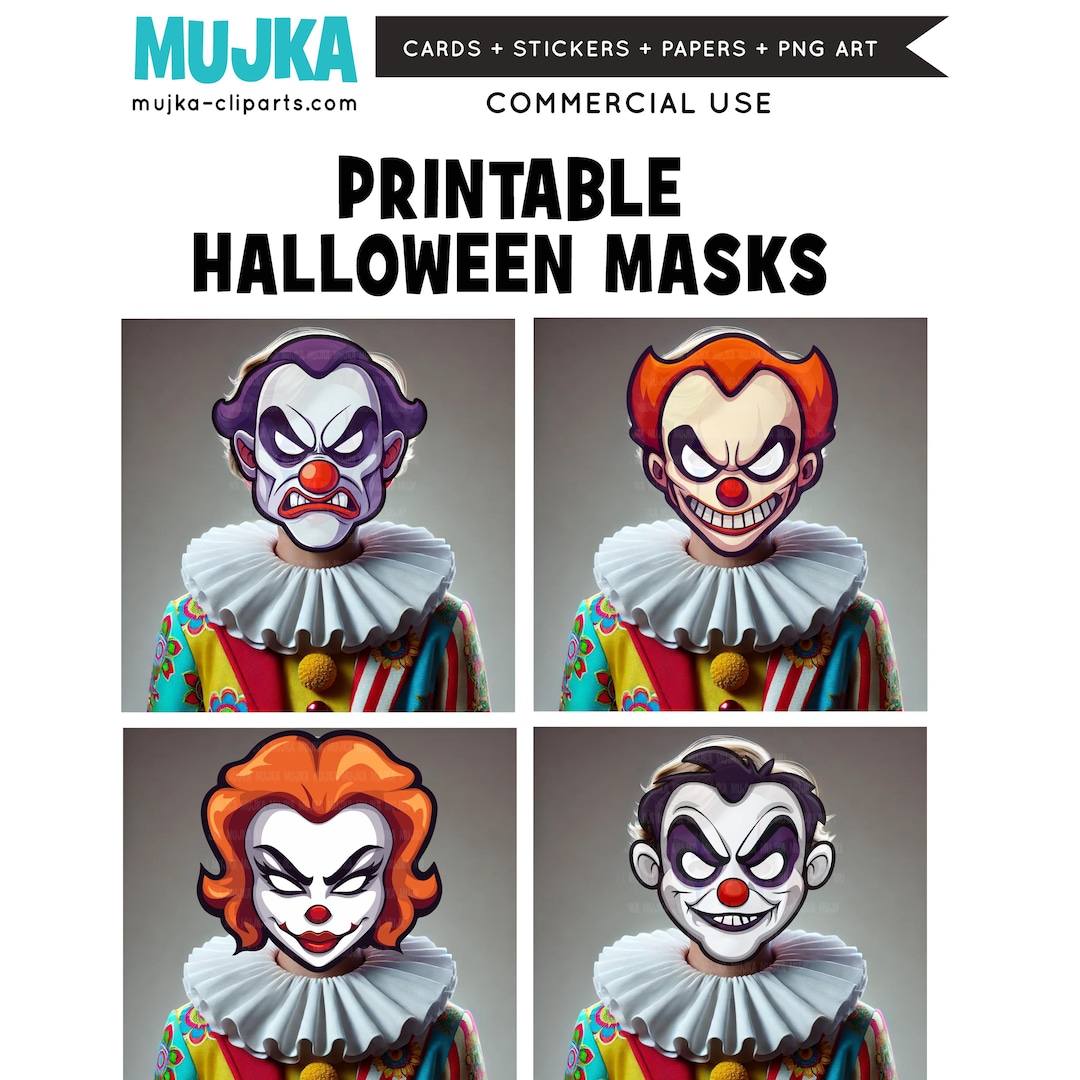 Halloween Mask, Printable Face Mask, Scary Clown Mask, Halloween ...