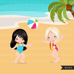 Beach Fun Clipart for Girls, Summer Swimsuit Graphics, Surf Board ...