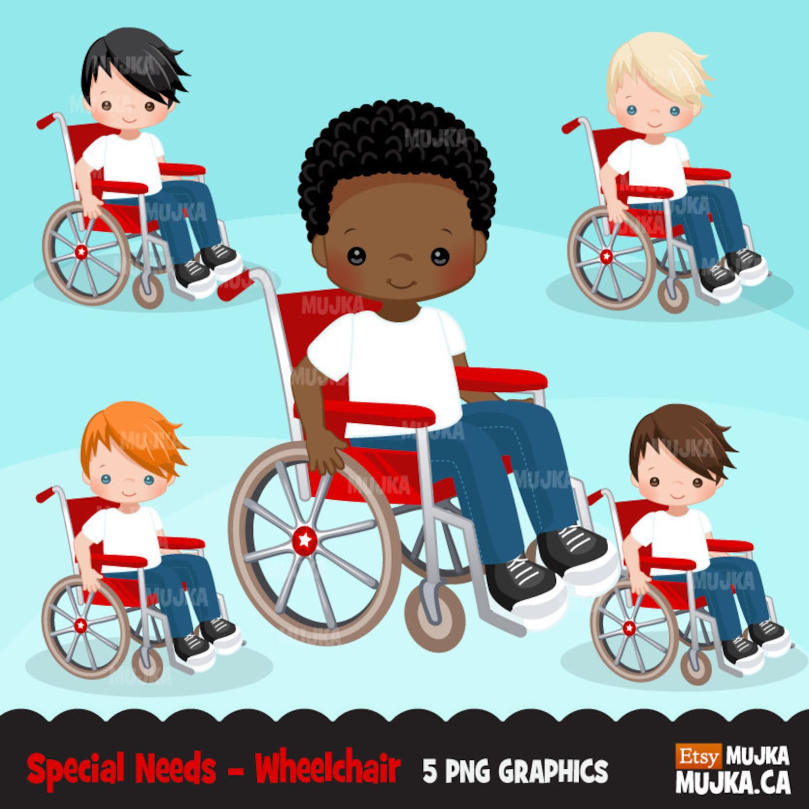 Special Needs Wheelchair Clipart, Disability, Kids, Characters, Black ...