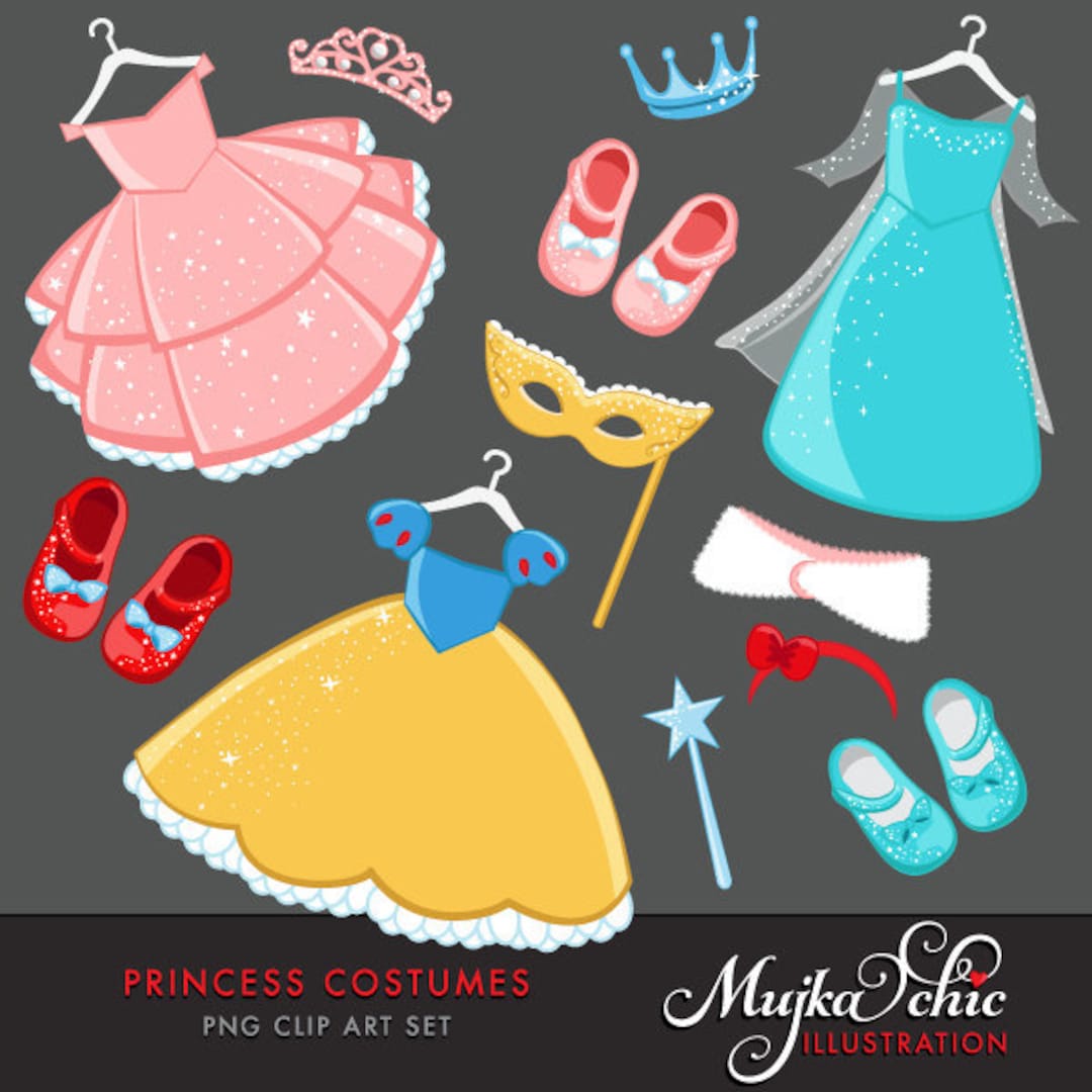Princess Costumes Clipart With Cute Matching Dress up Accessories ...