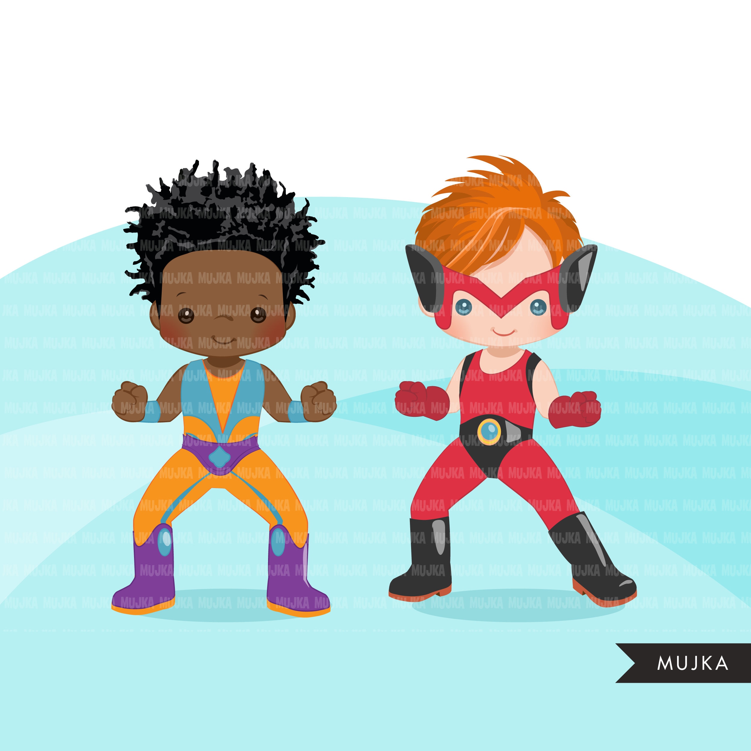 Superhero Clipart, Superboy Hero Sublimation Graphics, Black Boys ...