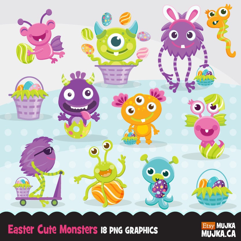 Cute Easter Monsters Clipart Cute Spring Graphics - Etsy