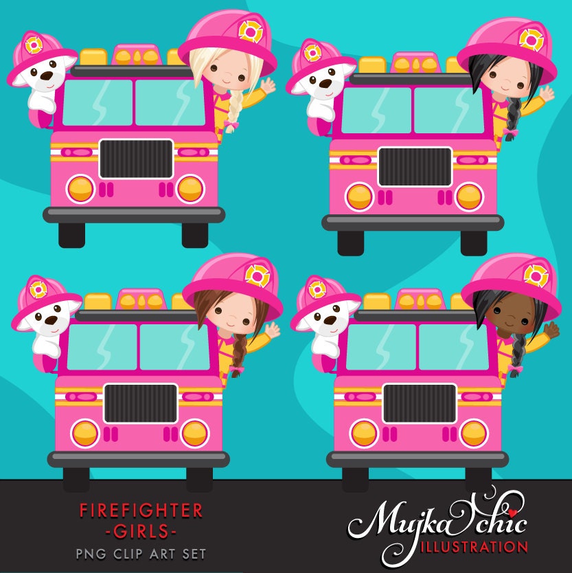 Firefighter Clipart Firefighter Png Pink Fire Truck Png - Etsy