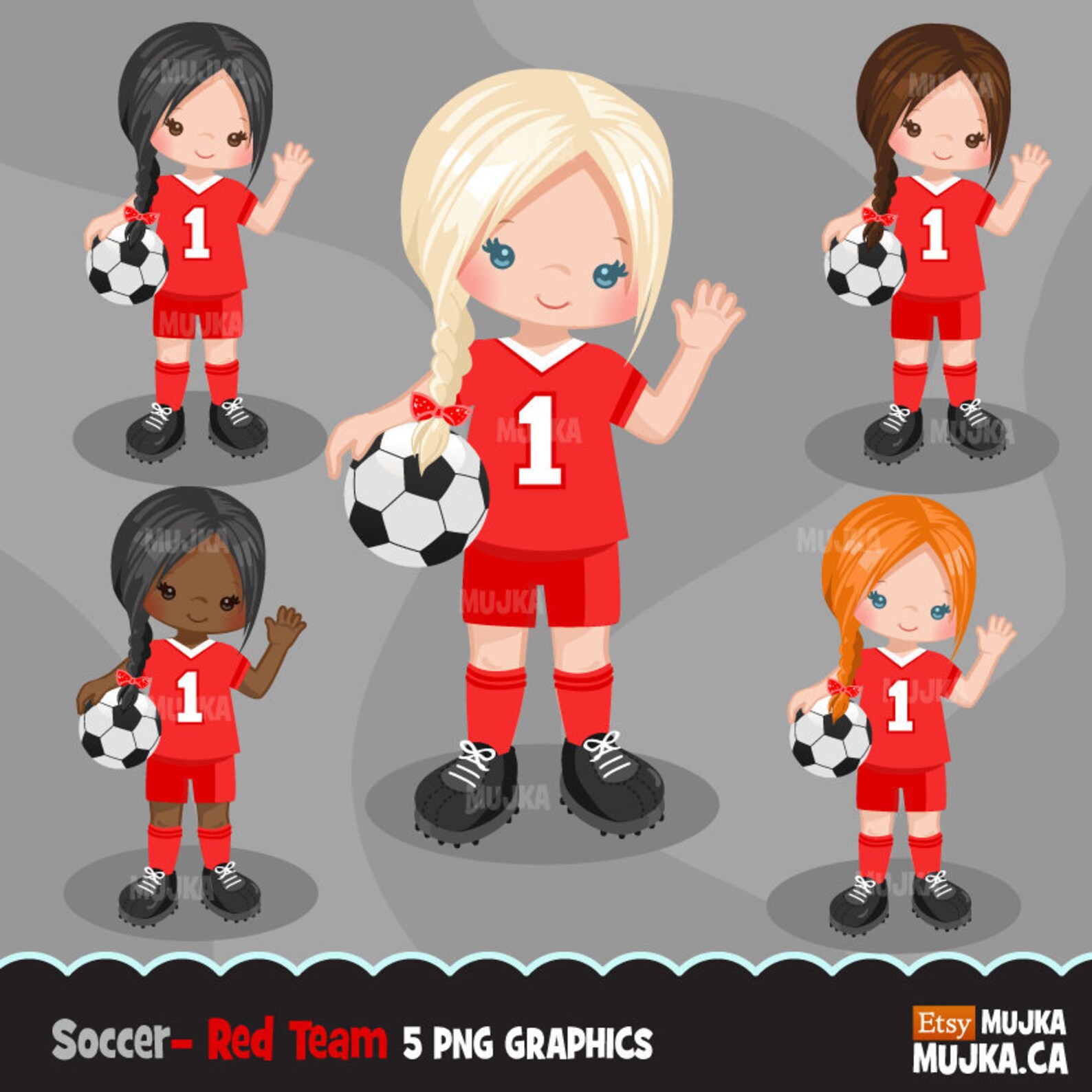 Soccer Clipart, Sport Graphics, Girls Soccer Player Characters ...