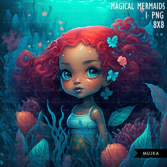 Black Mermaid wall art, printable mermaid decor, sublimation designs ...