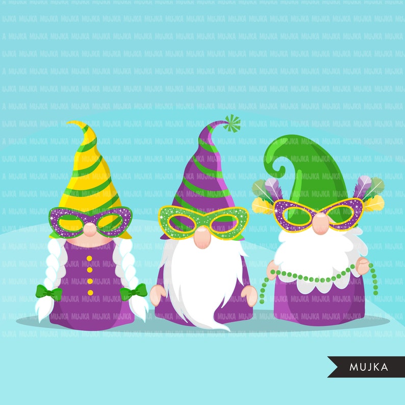 Mardi Gras Gnomes Clipart Carnival Clip Art Masquerade - Etsy