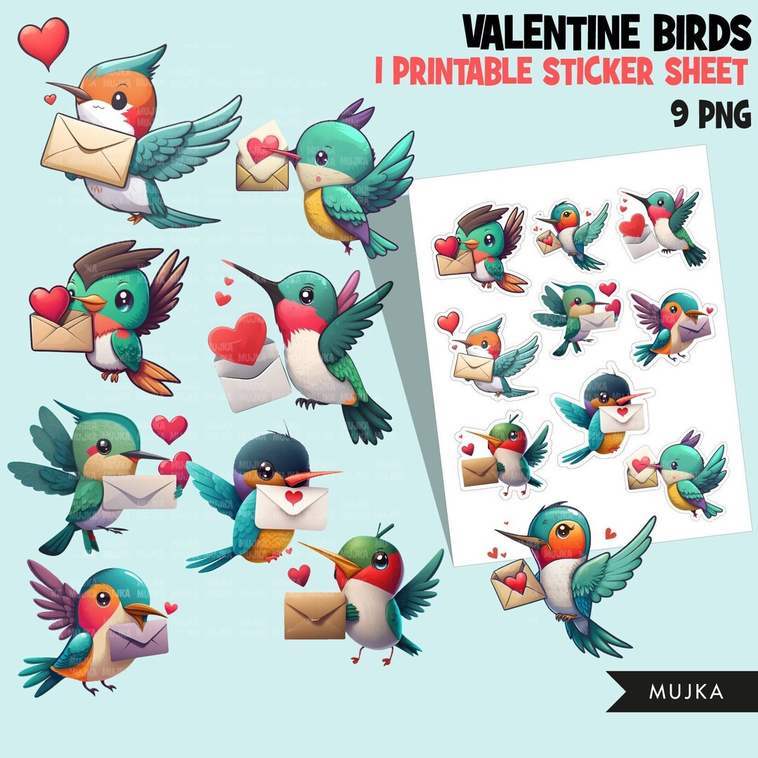 Valentines Png, Hummingbird Gifts, Cute Bird Sticker, Valentine Birds ...