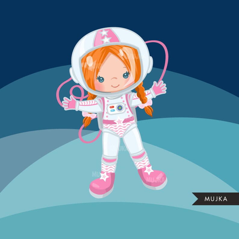 Astronaut Clipart Little Girl Graphics Space Rocket - Etsy