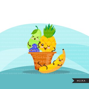 Fruit Clipart, Cute Kawaii Fruit Graphics, Pineapple, Apple, Banana ...