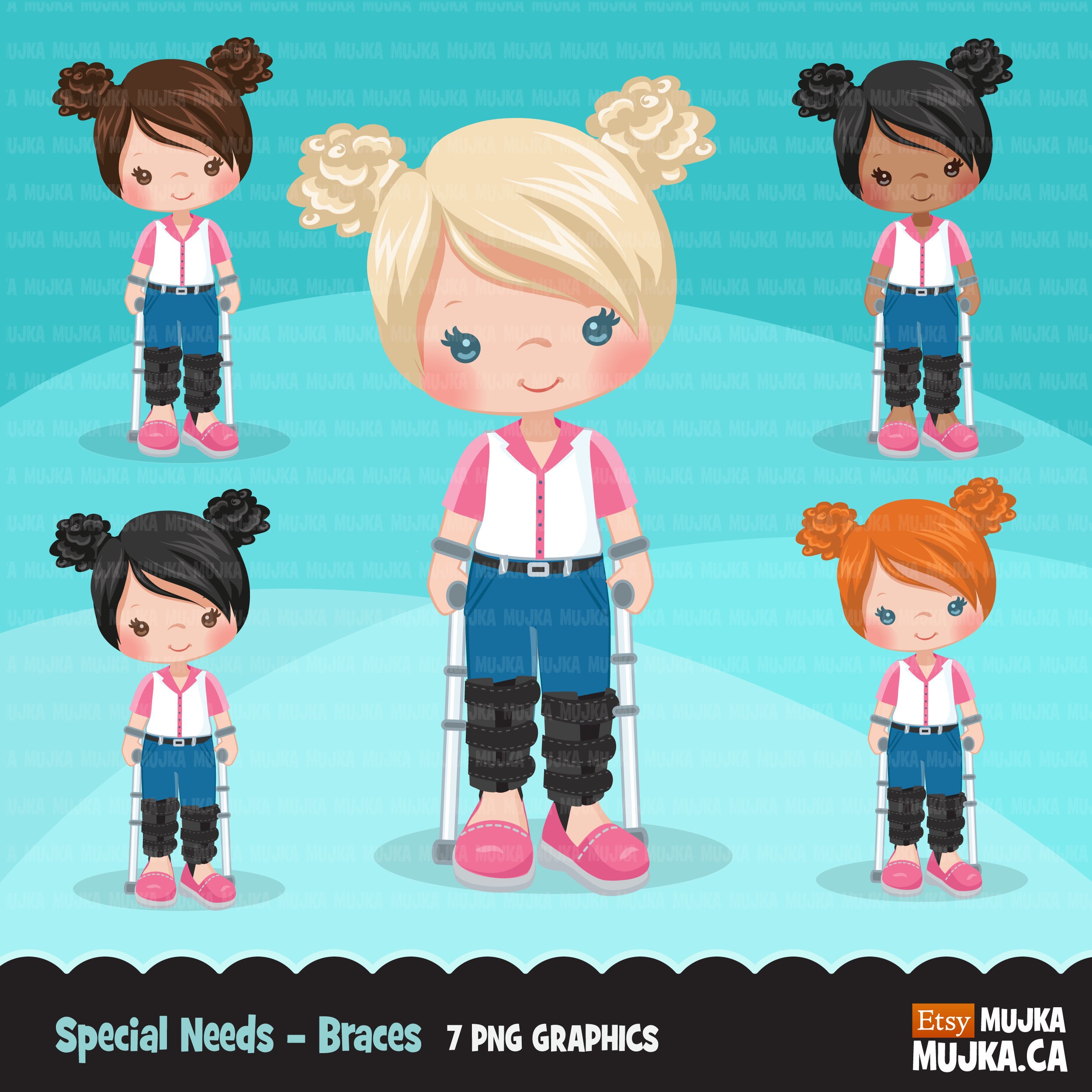 Special Needs Leg Braces Clipart Disability Girl Characters Etsy