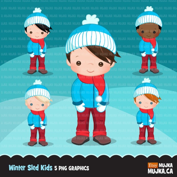 Winter sled snow kids clipart, kids sledding, tobogganing, winter ...