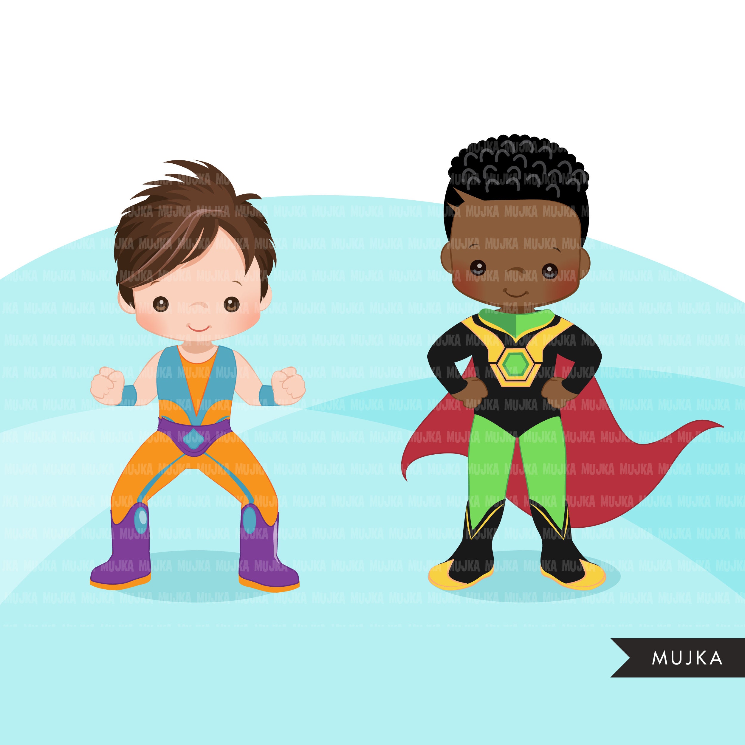Superhero Clipart, Superboy Hero Sublimation Graphics, Black Boys ...