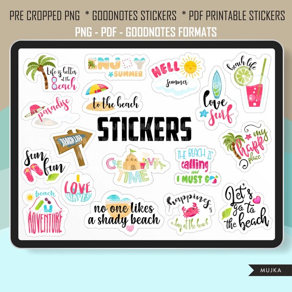 BEACH SUMMER stickers, Goodnotes stickers, planner stickers, png ...