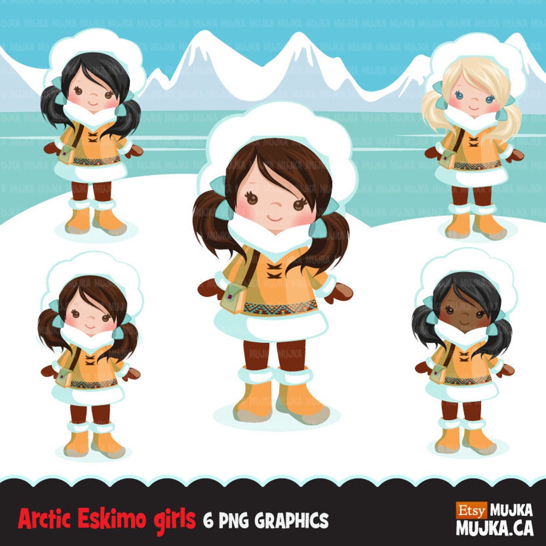 Arctic Eskimo Clipart. Cute Winter Background, Eskimo Girls, Arctic ...