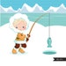 Arctic Eskimo Clipart. Cute Winter Background, Fishing Boys, Arctic ...