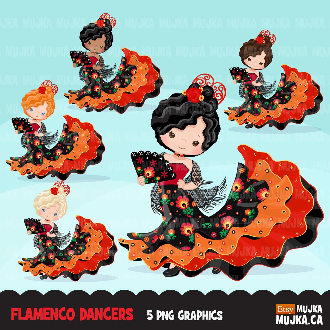 Flamenco Clipart. Spanish Flamenco Dancers, Tradition, Planner Sticker ...
