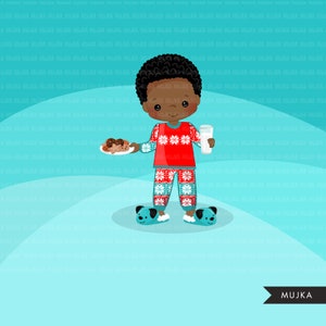 Christmas Clipart. Boy Characters With Milk and Cookies for Santa ...