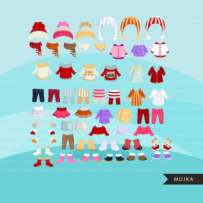Paper doll clipart Winter outfits winter Dress up Party | Etsy