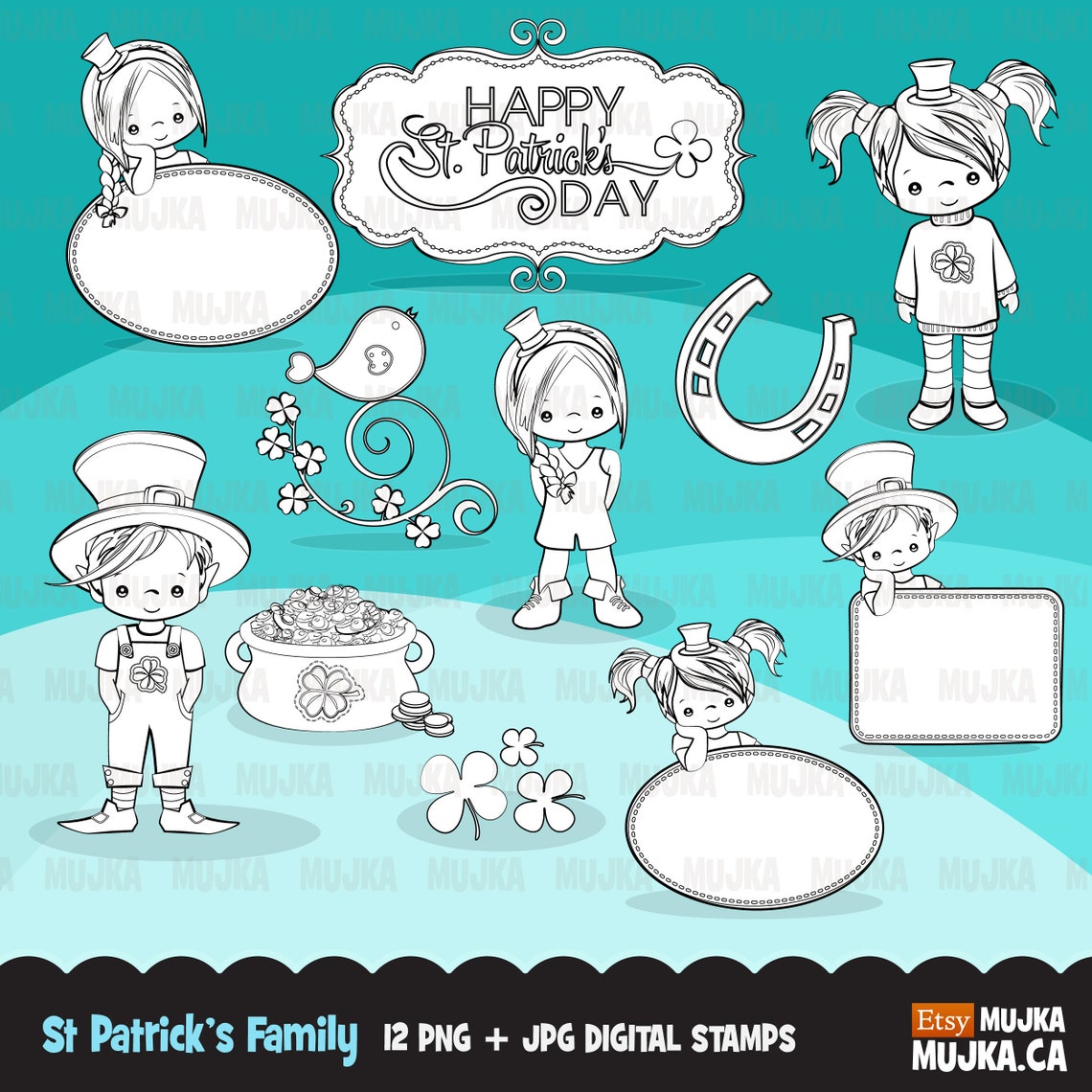 St Patrick's Day Digital Stamps Lucky Irish Clip Art Pot - Etsy