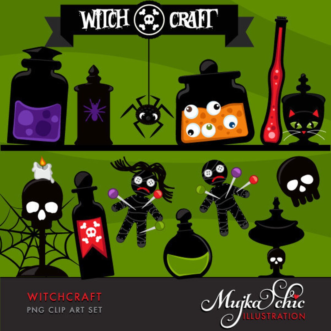Halloween Witchcraft Clipart With Elixir Potion Jars, Witchcraft Banner ...
