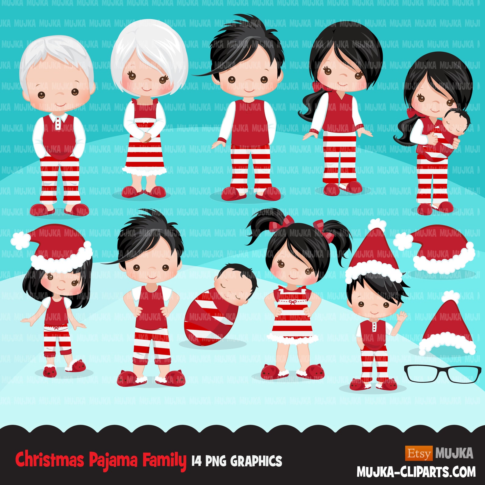 Christmas Pajama Clipart Bundle Noel Illustrations Pajama - Etsy