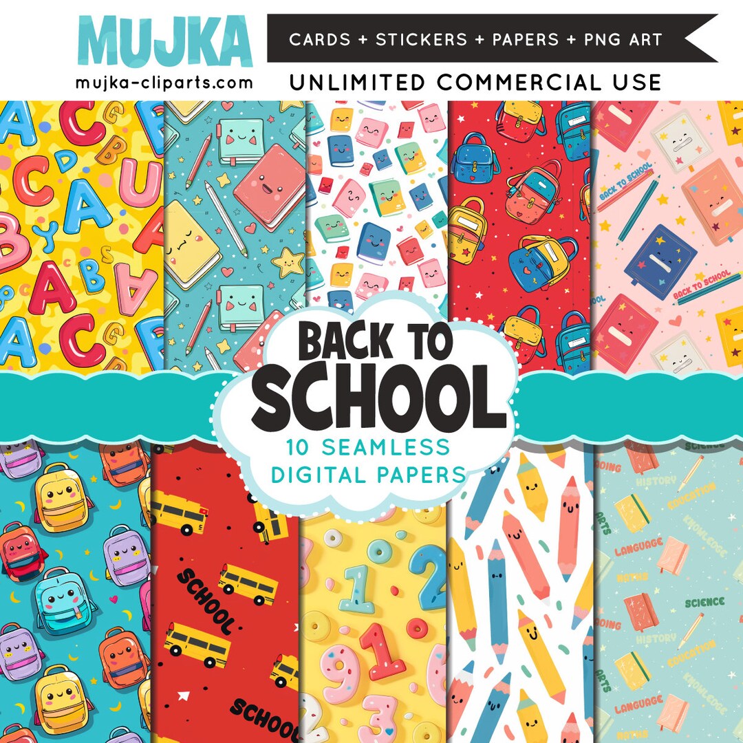 School Digital Papers, Seamless School Patterns, Back to School ...