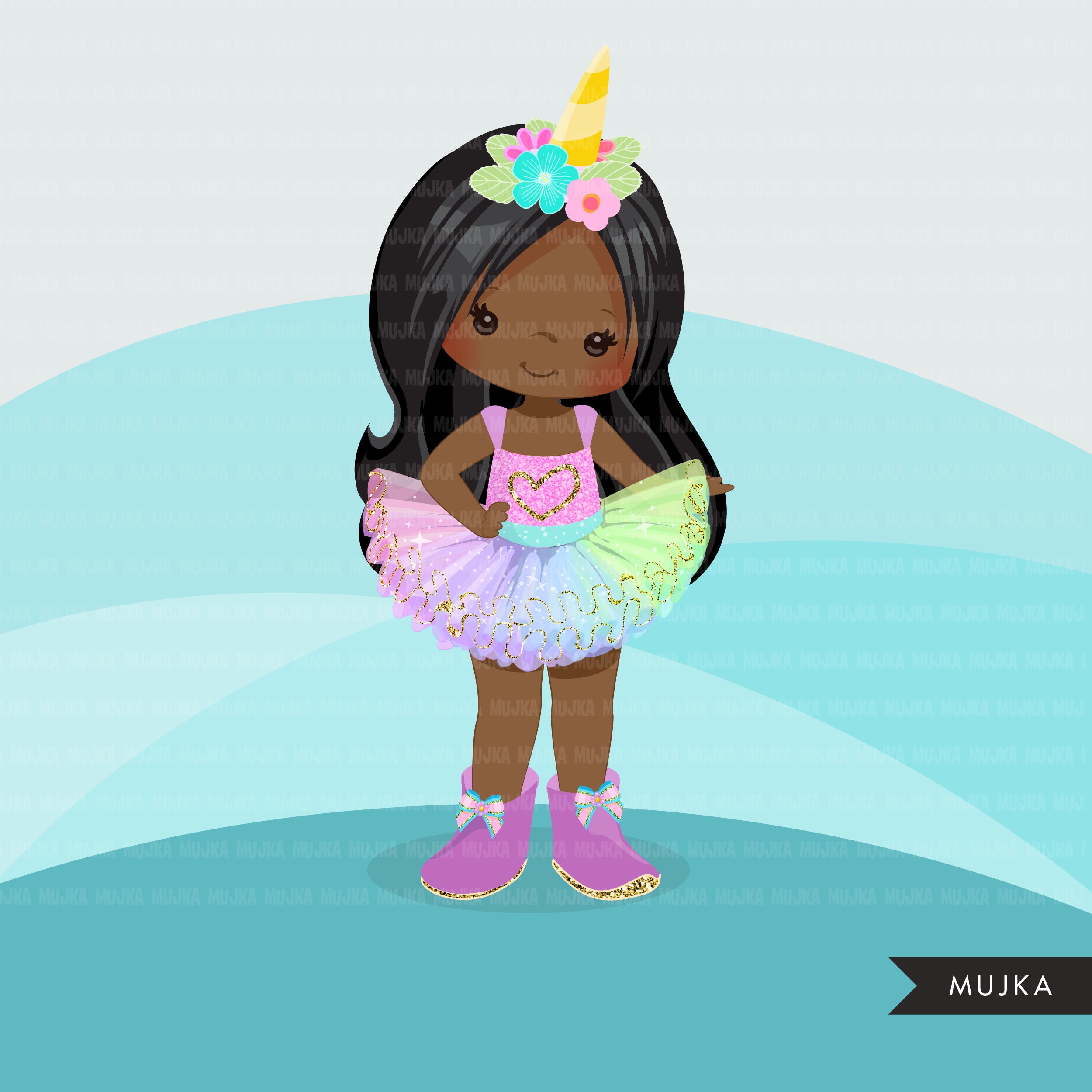 Rainbow Unicorn Tutu Clipart. Girl With Cute Tutu Modern | Etsy