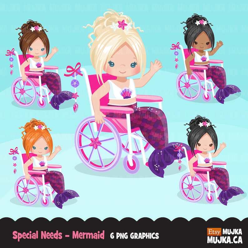 Special Needs Wheelchair Clipart, Mermaid Princess Clipart, Disability ...