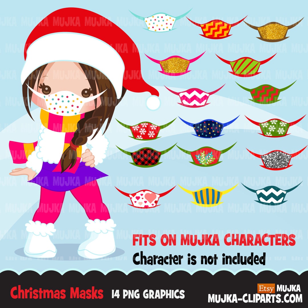 Christmas Face Masks Clipart, Christmas Graphics, Covid Christmas, Face ...