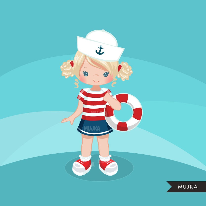 Sailor Clipart. Little Girl Graphics Sailing Captain Mate | Etsy