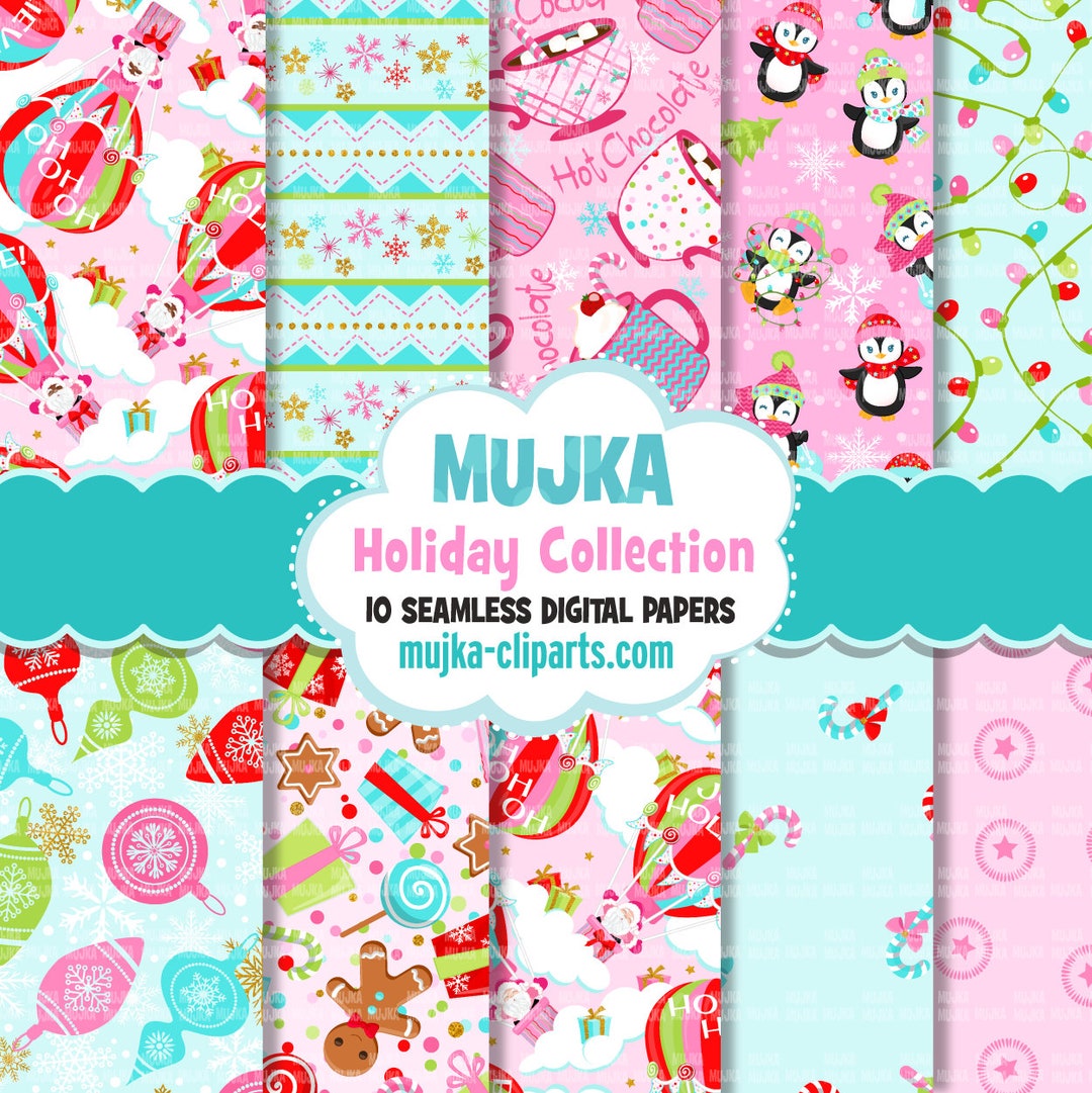 Christmas Digital Papers, Pink Christmas Papers, Pastel Christmas ...