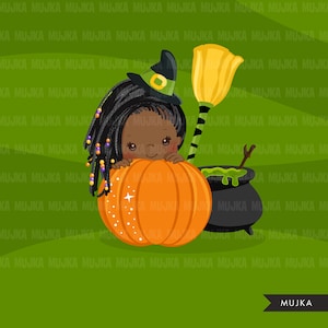 Halloween Peek a Boo Peeking Girls Clipart. Afro Black Cute Kids ...