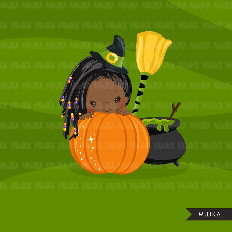 Halloween Peek a Boo Peeking Girls Clipart. Afro Black Cute | Etsy