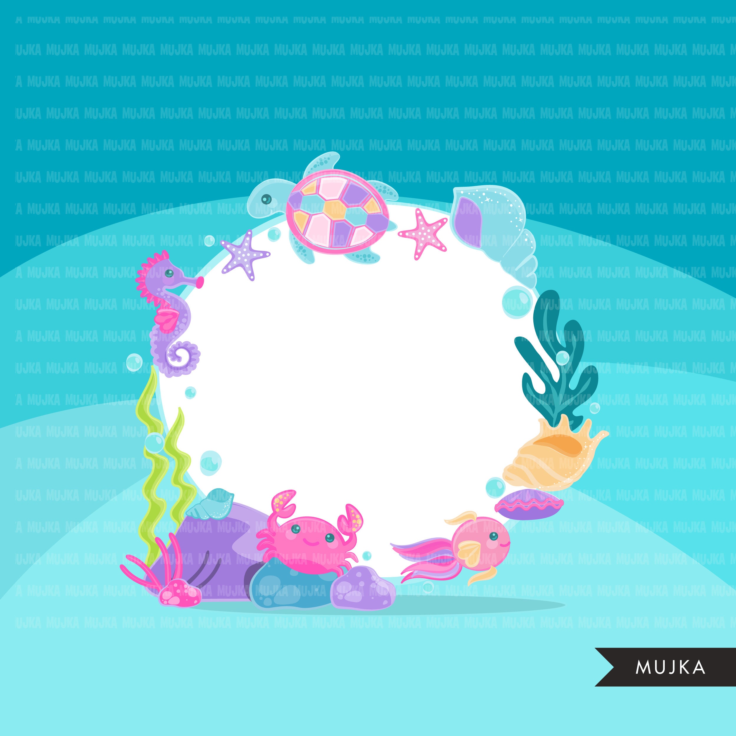 Mermaid Frames Clipart Underwater Marine Frame Pastel | Etsy UK