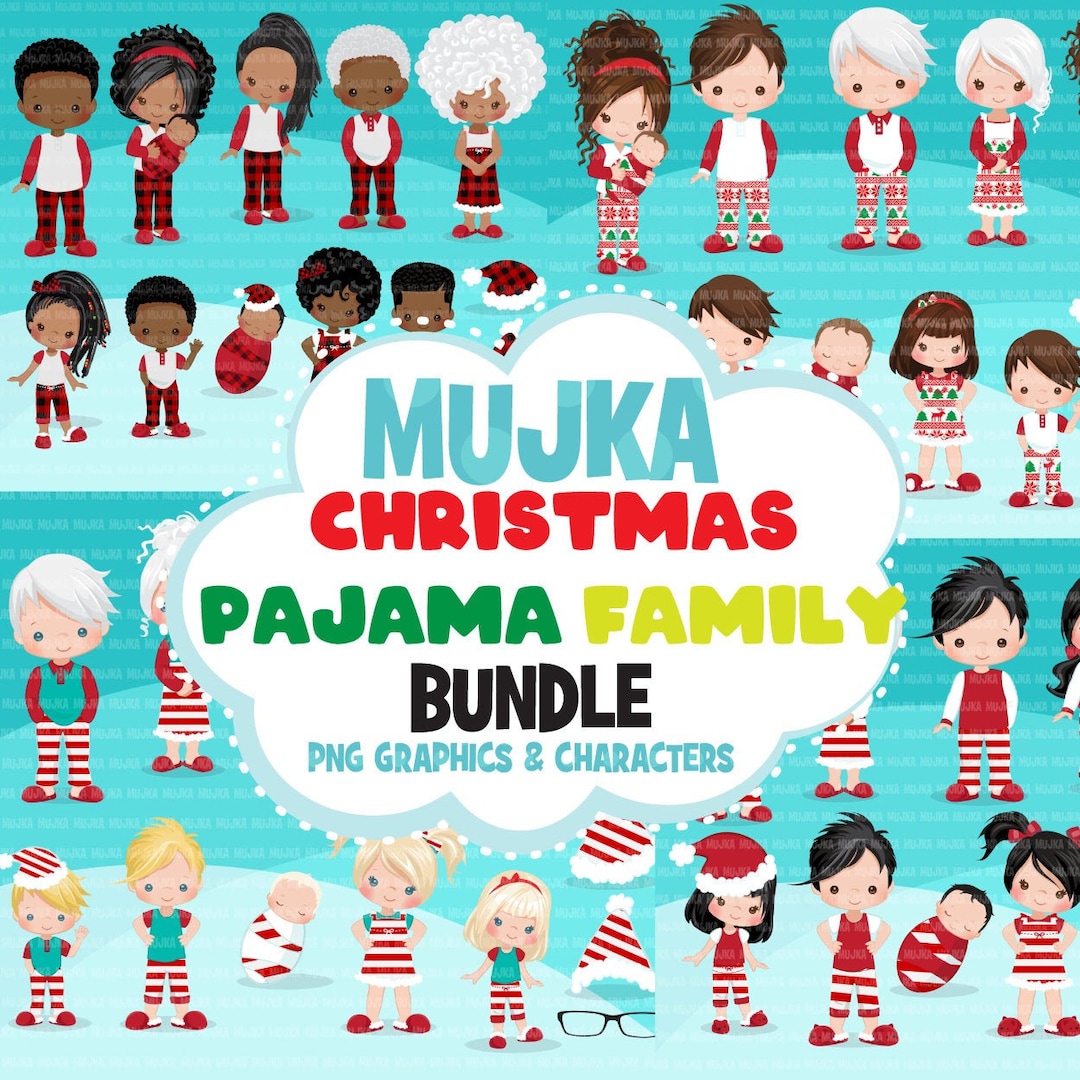 Christmas Pajama Clipart Bundle, Noel Illustrations, Pajama Family ...