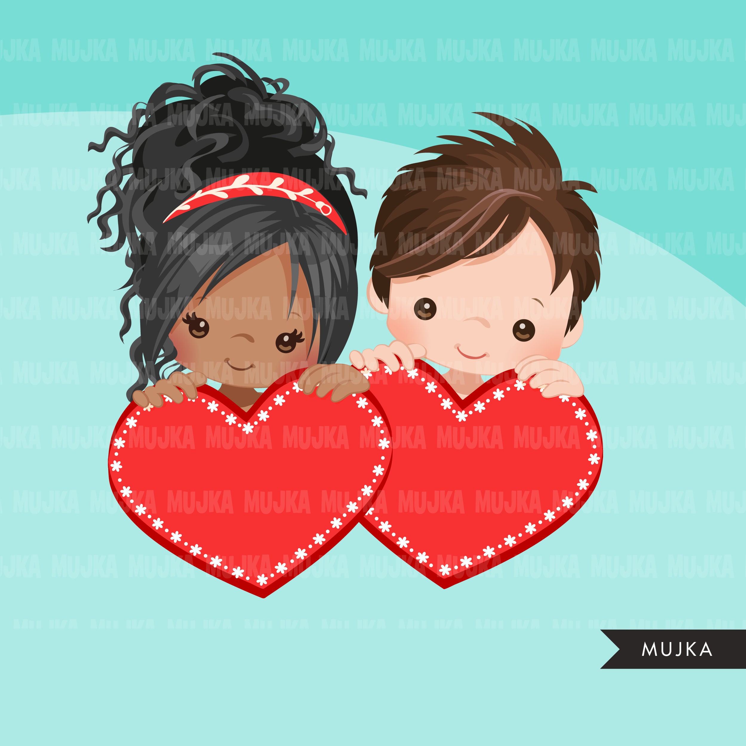 Valentine Clipart Peeking Kids BUNDLE Valentine's Day - Etsy