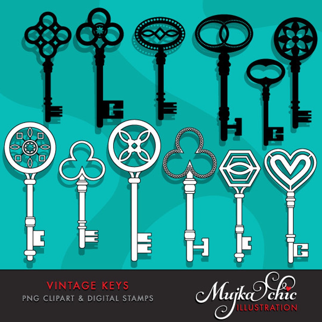Vintage Antique Keys Clipart & Digital Stamps. Key Silhouettes Cliparts ...