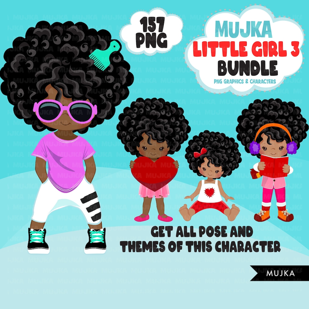 Black Girl Png Bundle, Black Girl Magic, Afro Black Girl Art, Little ...
