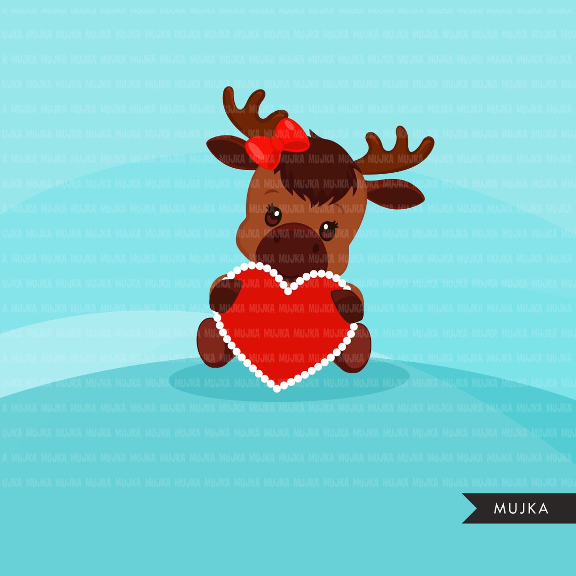 Valentine Moose Clipart. Valentine's Day Animal Illustration, Cupid ...