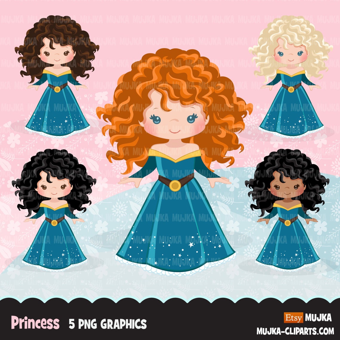 Princess Clipart Fairy Tale Graphics Girls Story Book Dark - Etsy