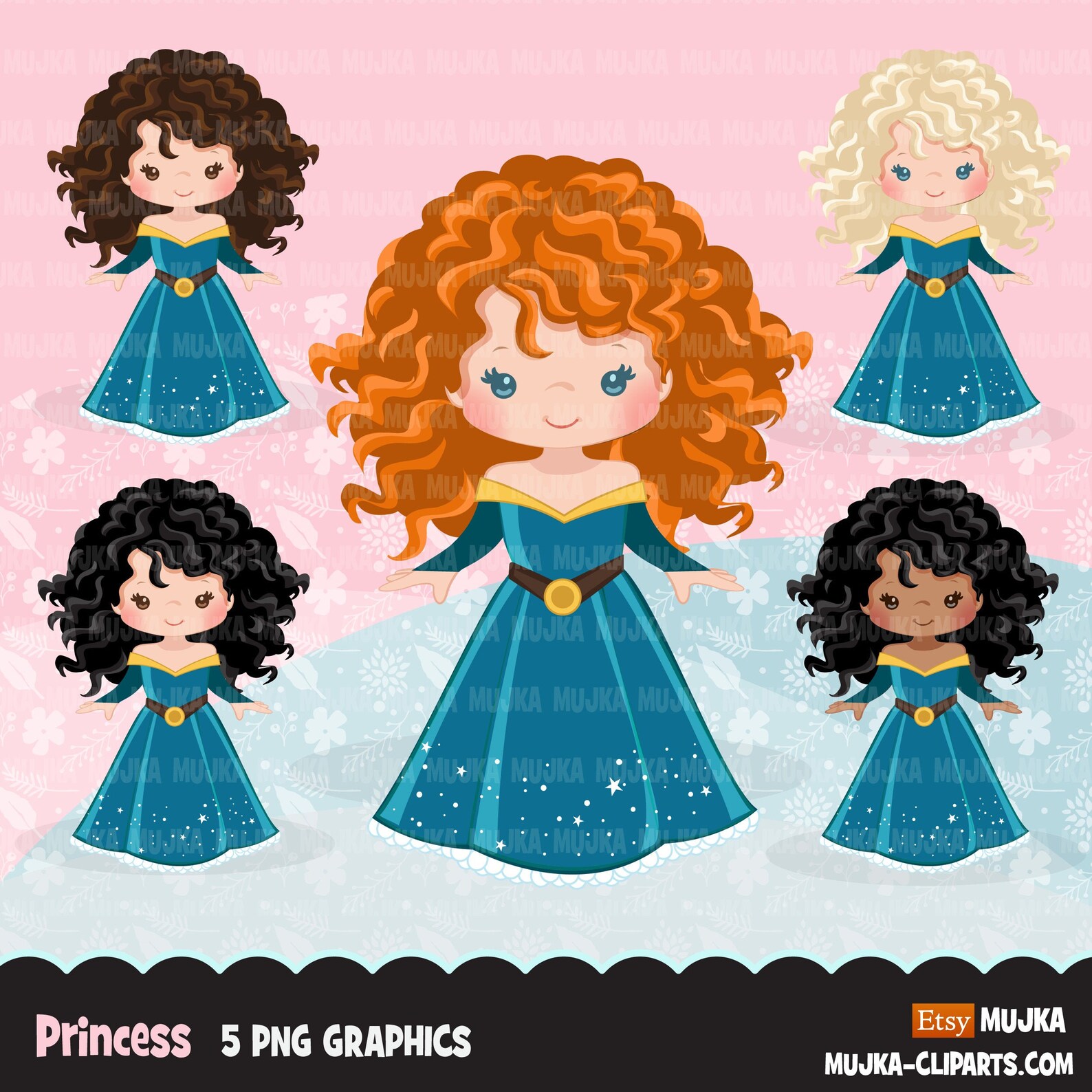 Princess Clipart Fairy Tale Graphics Girls Story Book Dark - Etsy
