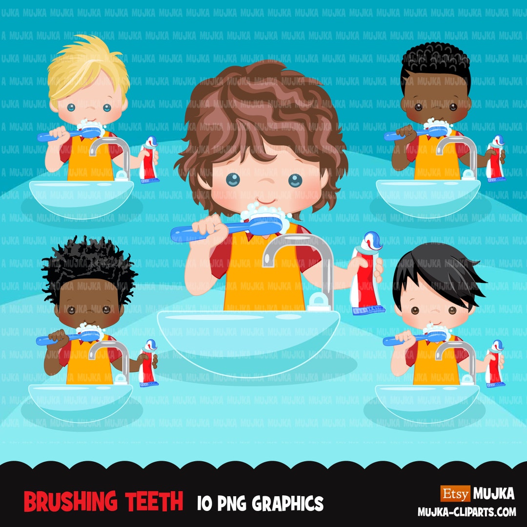 Bathroom Chores Clipart, Little Boys, Black Boys Brushing Teeth ...