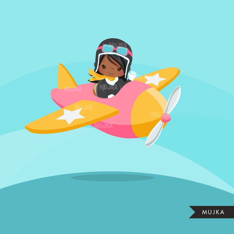 Pilot Clipart Pilot Girl Characters Plane Black Card - Etsy