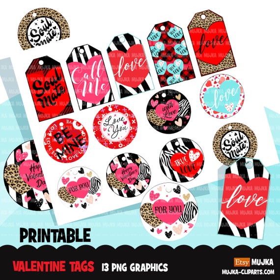 Printable Valentine's day gift tags, Heart gift tags clipart, best ...