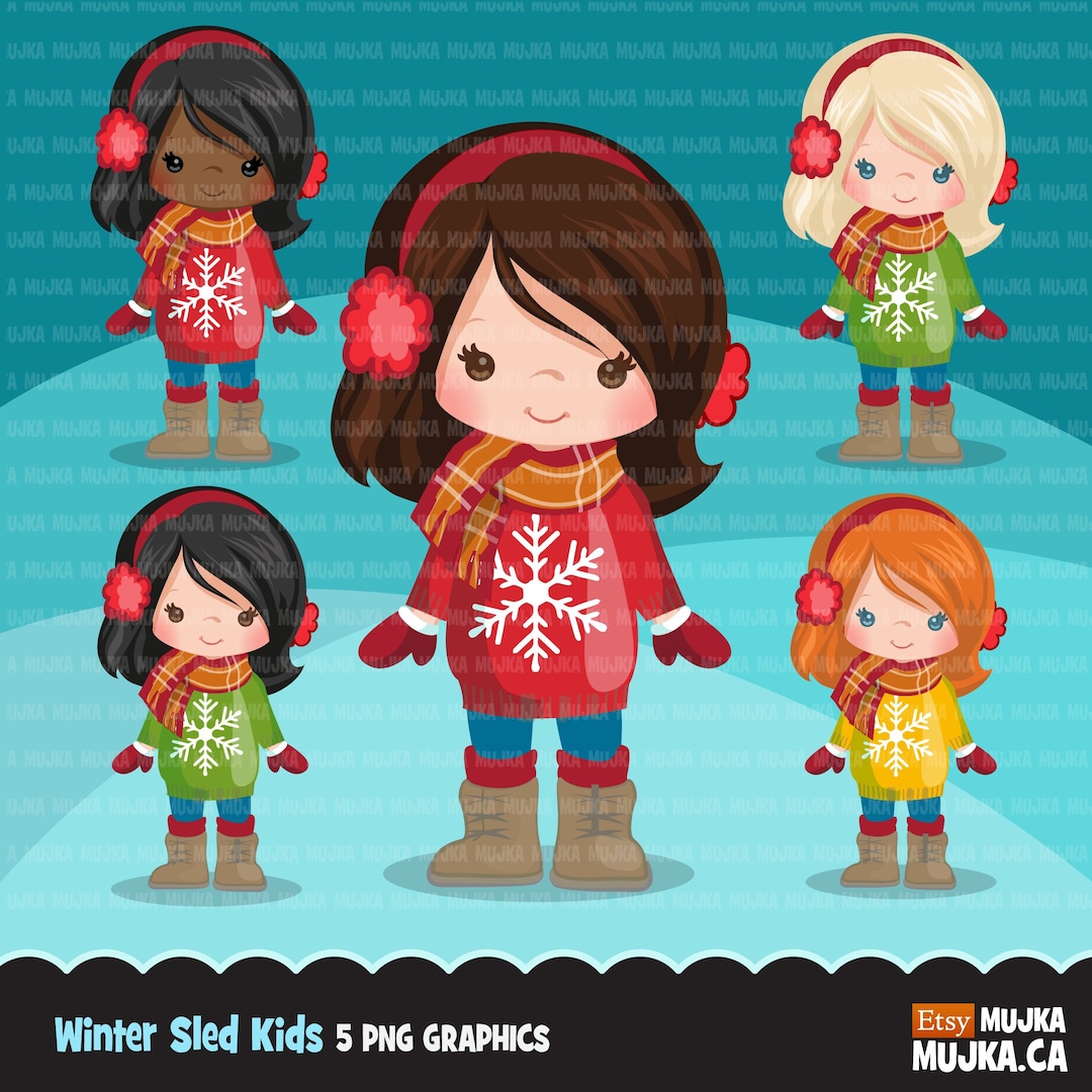 Winter Sled Snow Kids Clipart, Kids Sledding, Tobogganing, Winter ...