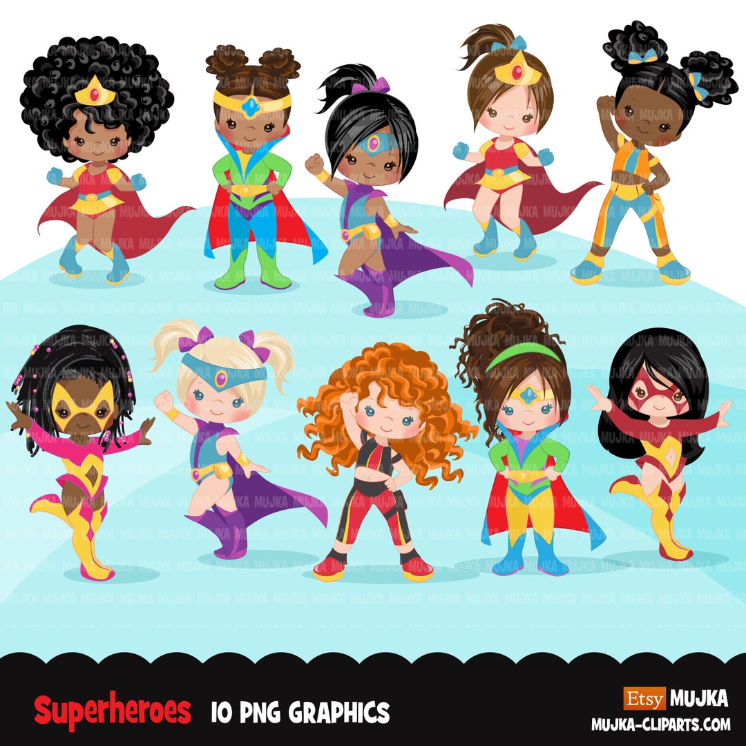Superhero Clipart, Supergirl Hero Sublimation Graphics, Black Girls ...
